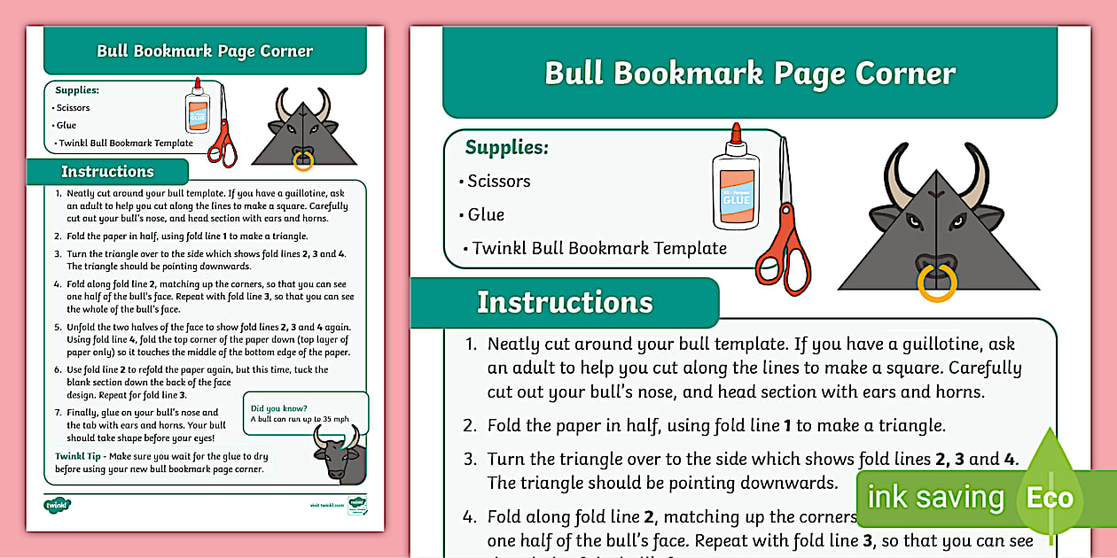 Page Corner Bull Bookmark Craft |Twinkl Craft| Bull Bookmark
