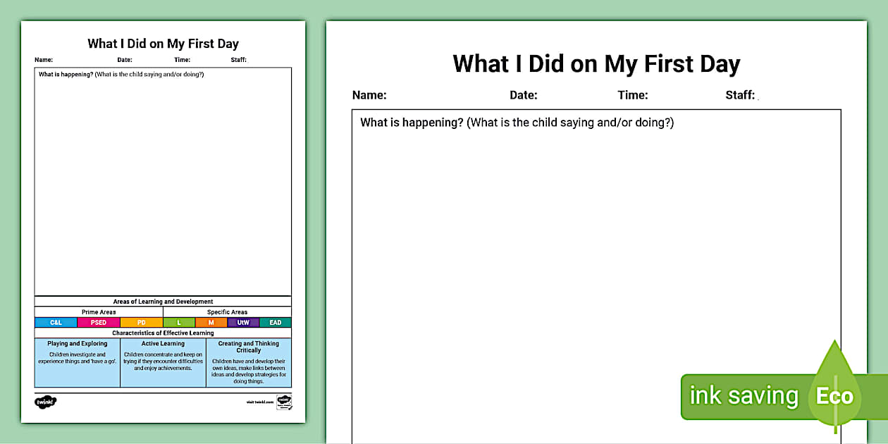 EYFS My First Day Observations Sheet (teacher made) - Twinkl