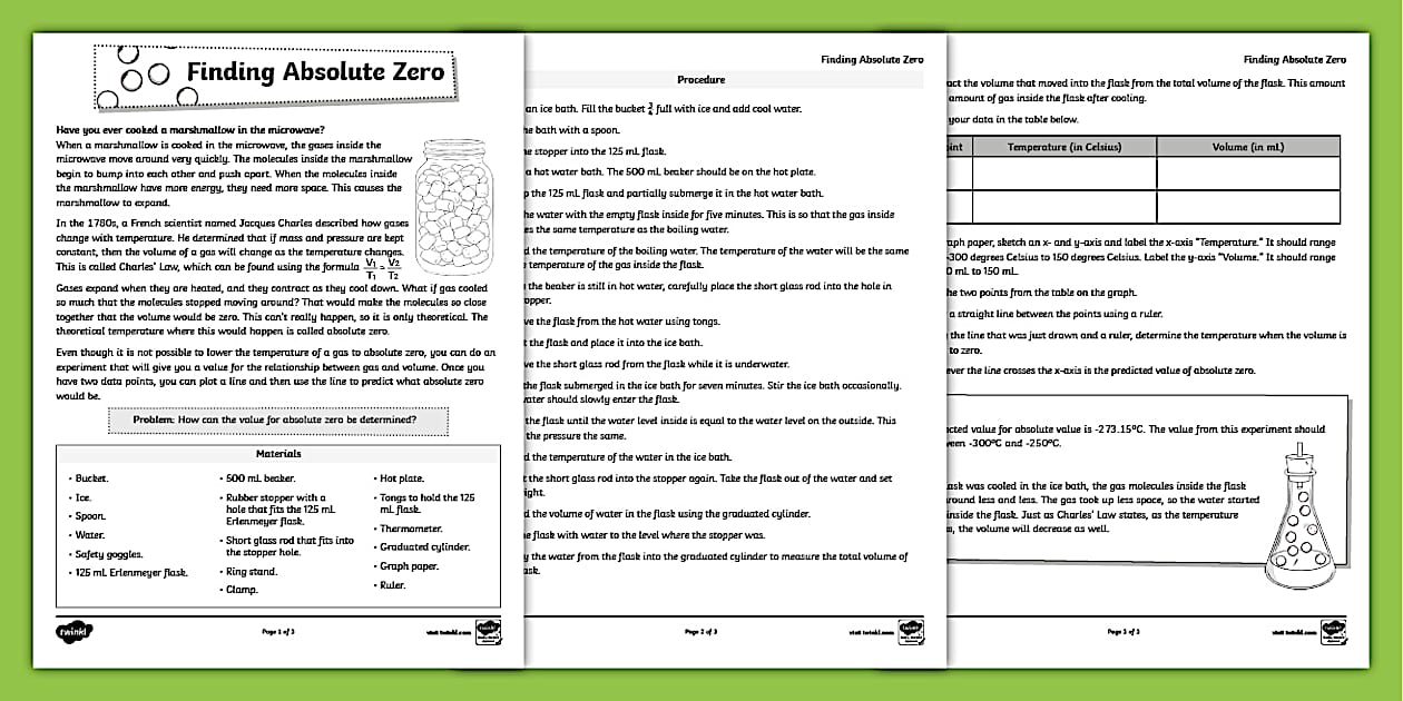 Finding Absolute Zero Science Project | Twinkl USA - Twinkl