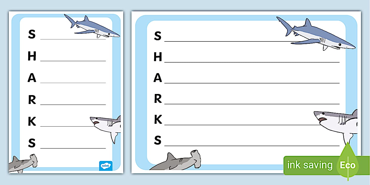 Sharks Acrostic Poem Template | Shark Awareness Day - Twinkl