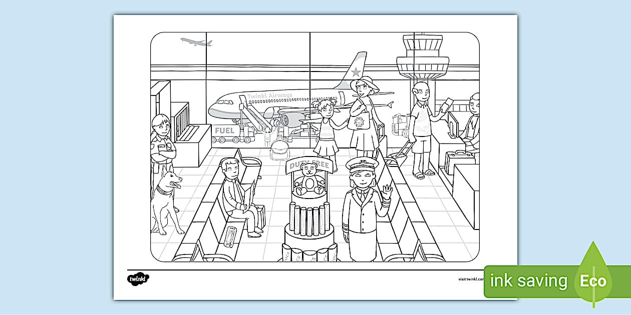 Airport Colouring Page,Airplane,Aeroplane,Travel - Twinkl