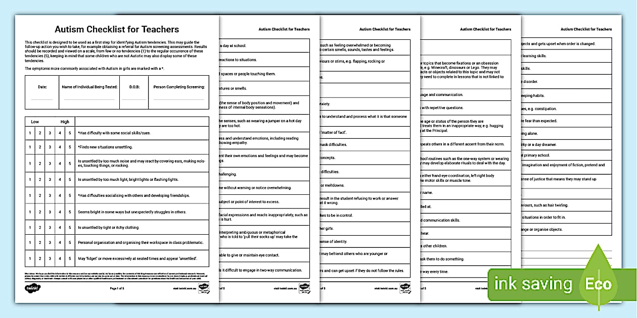 Autism in Girls Checklist - Autism Resources (teacher made)