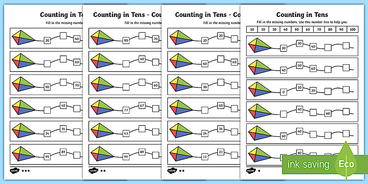 Editable Counting in 10s in Multiples/Non-Multiples Worksheets