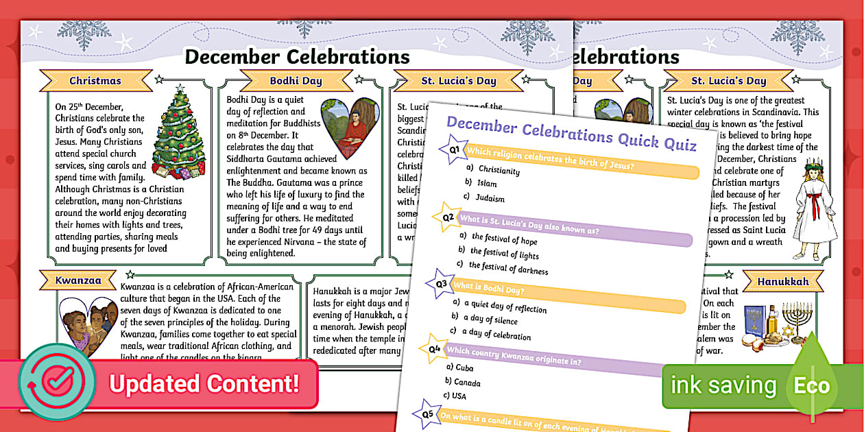 December Celebrations and Holidays Differentiated Fact File