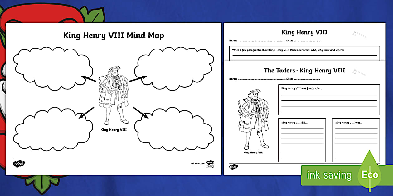 Cursive Henry VIII Mind Maps and Worksheets - Twinkl