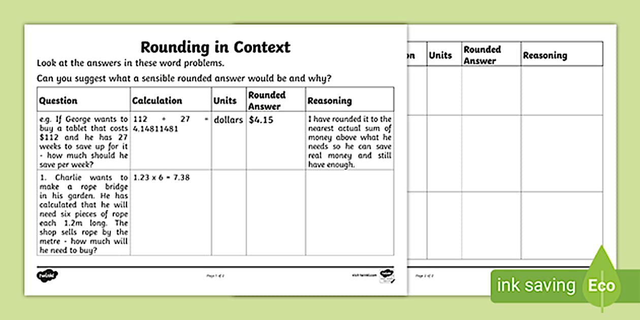 NSW Rounding in Context Worksheet (teacher made) - Twinkl