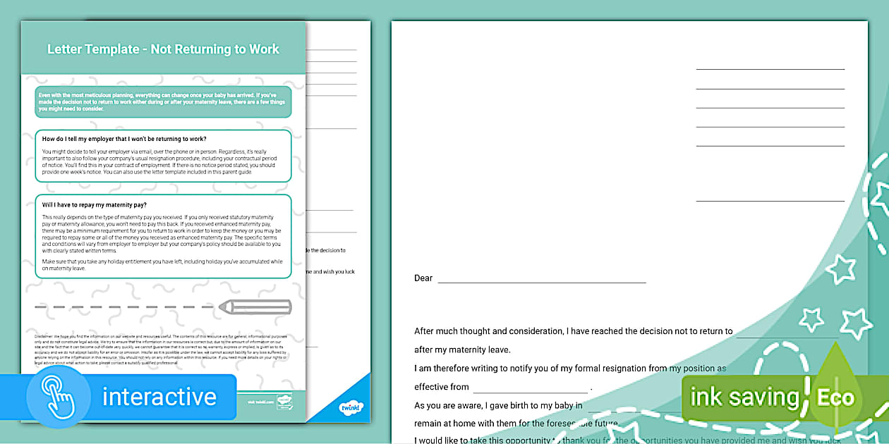 Not Returning to Work Letter Template (teacher made)