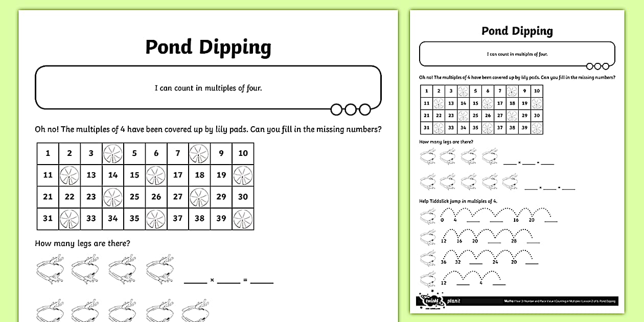 Missing Multiples of Four Worksheet / Worksheet - Twinkl