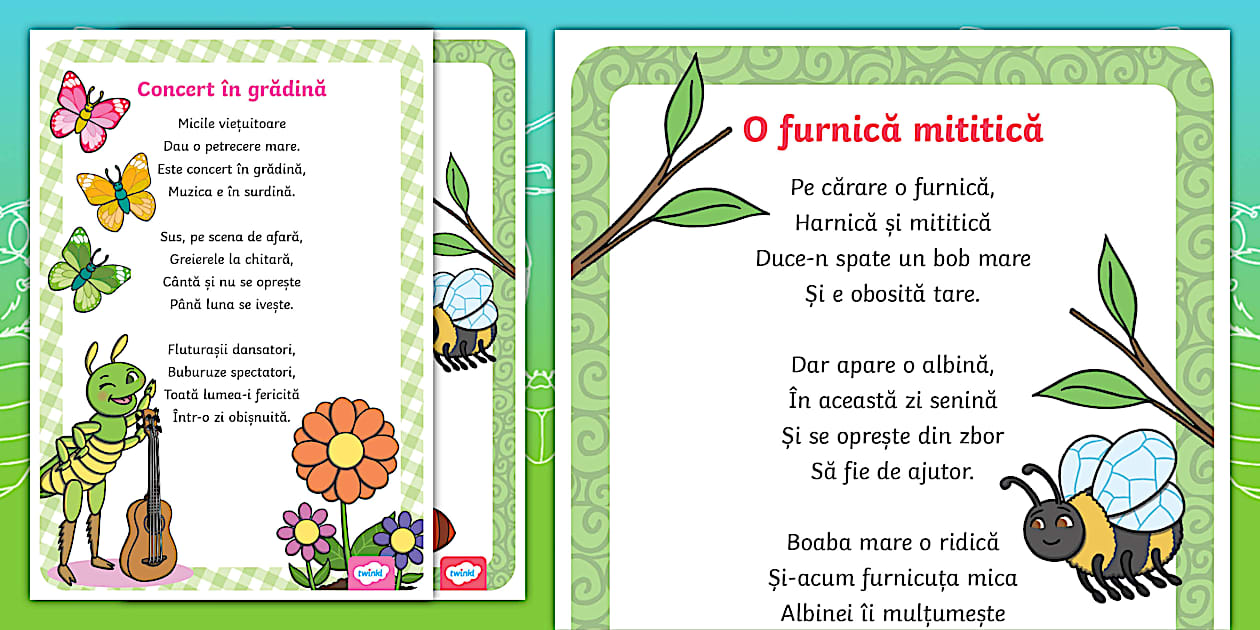 Poezii despre insecte - planșe pentru copii - Twinkl
