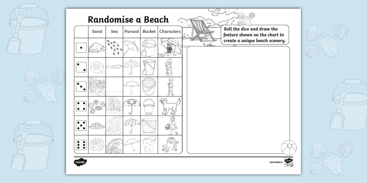 Randomise a Beach Drawing Template (teacher made) - Twinkl