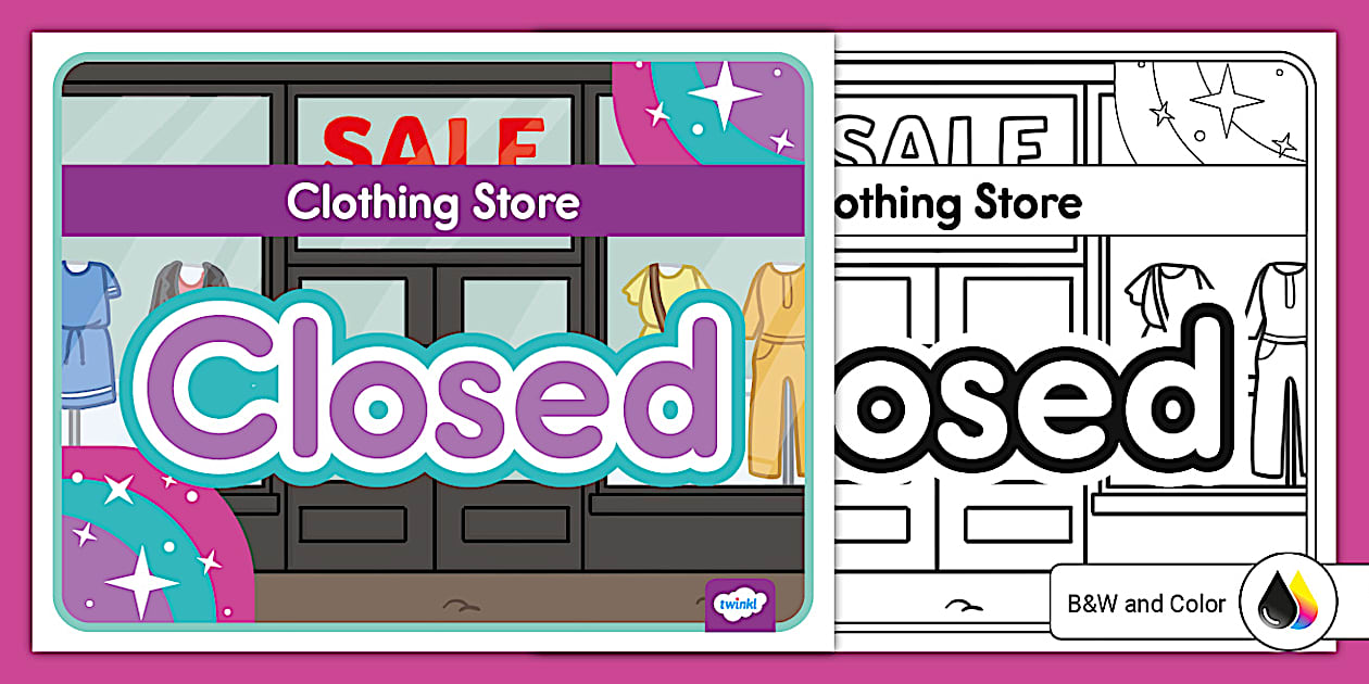 Clothing Store Dramatic Play Closed Sign - Twinkl