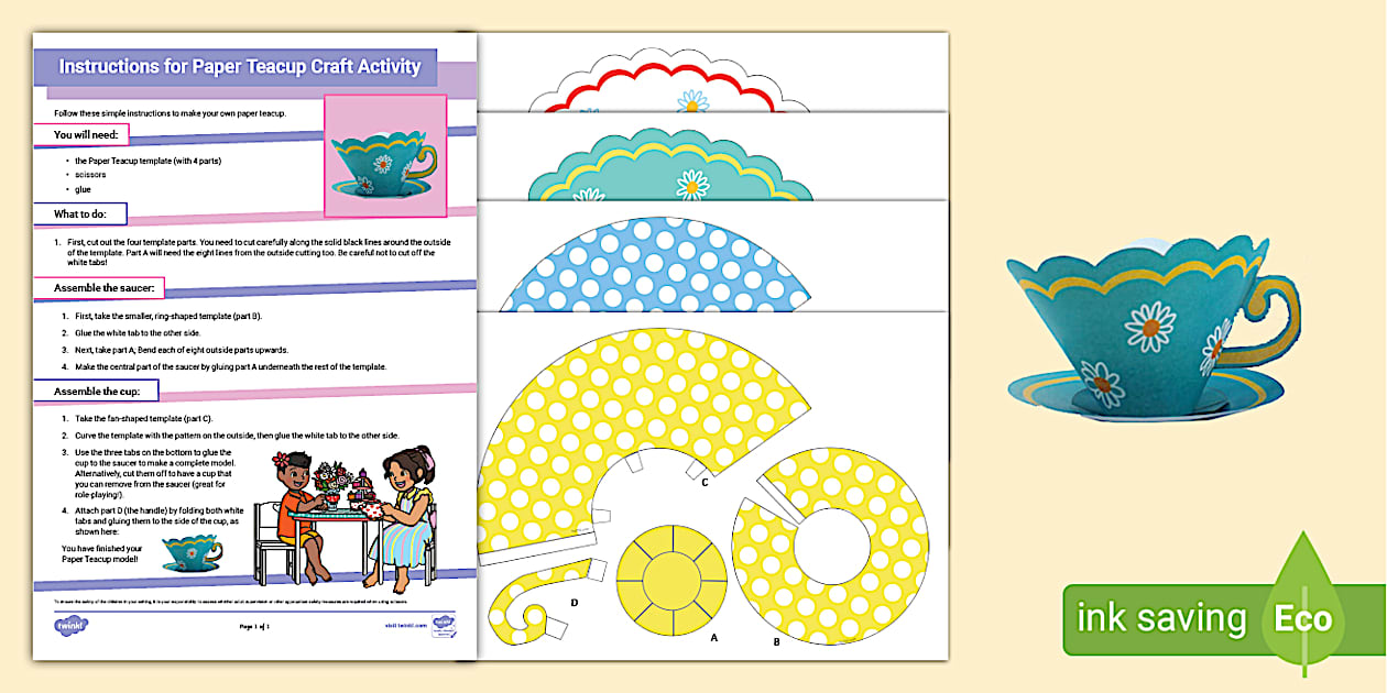 Paper Teacup Template - Paper Cup Craft Activity - Twinkl
