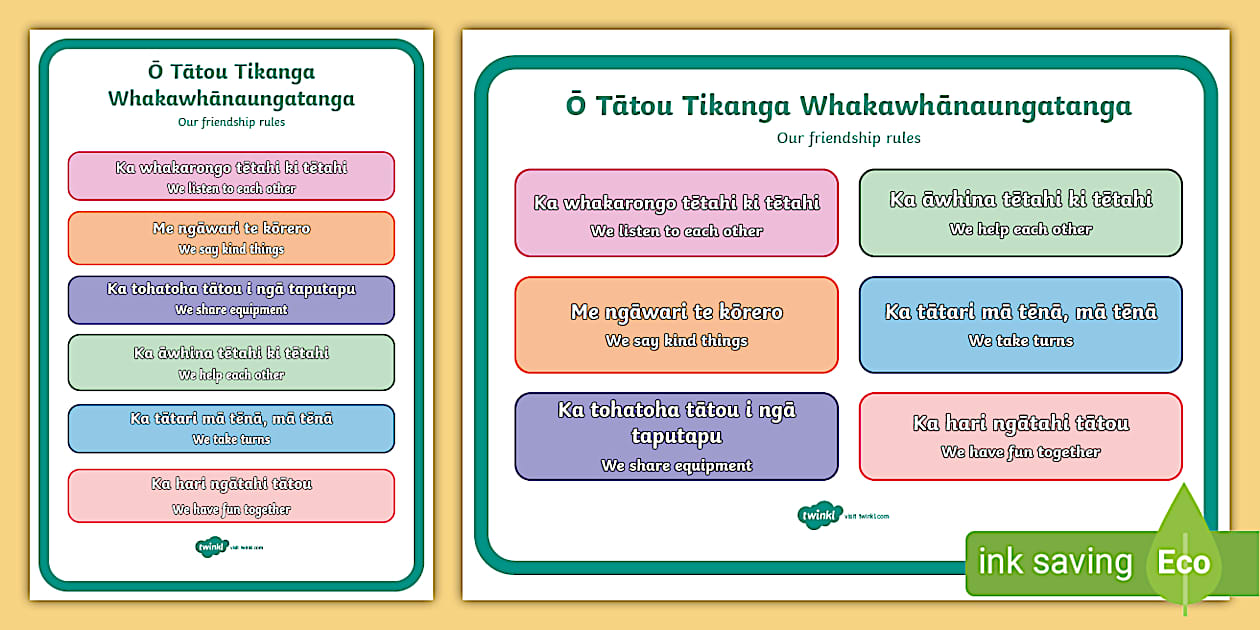 Editable Nga Ture Whakawhānaungatanga Te Reo Māori A4 Display Poster