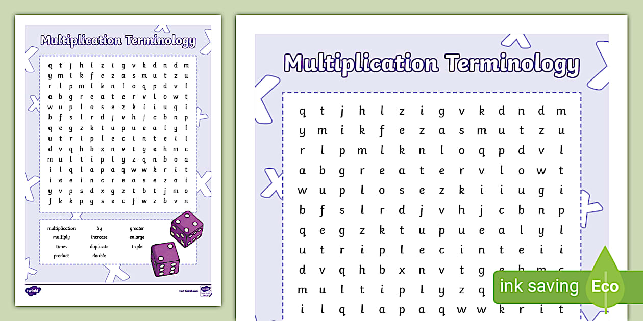 Multiplication Terminology Word Search (teacher made)