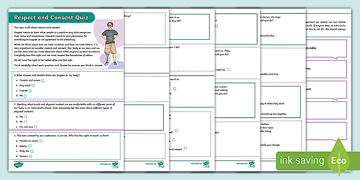 UKS2 PSHE Consent Quiz Activity Sheets - Respect and Consent