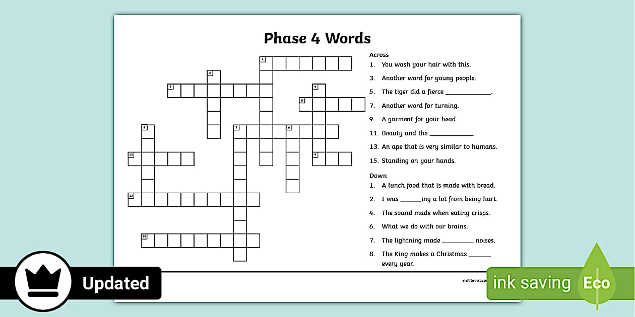 Easy Crossword Puzzles with Answers in English | Twinkl