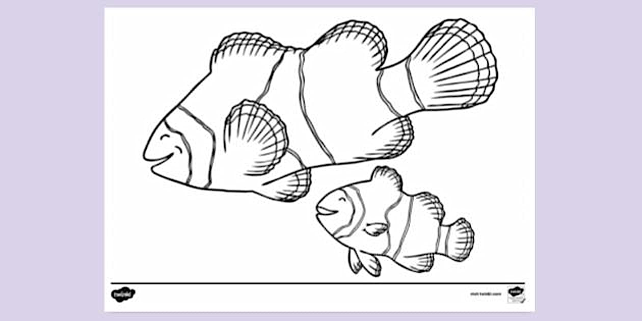 Young Clown Fish with Parent | Colouring Sheet - Twinkl