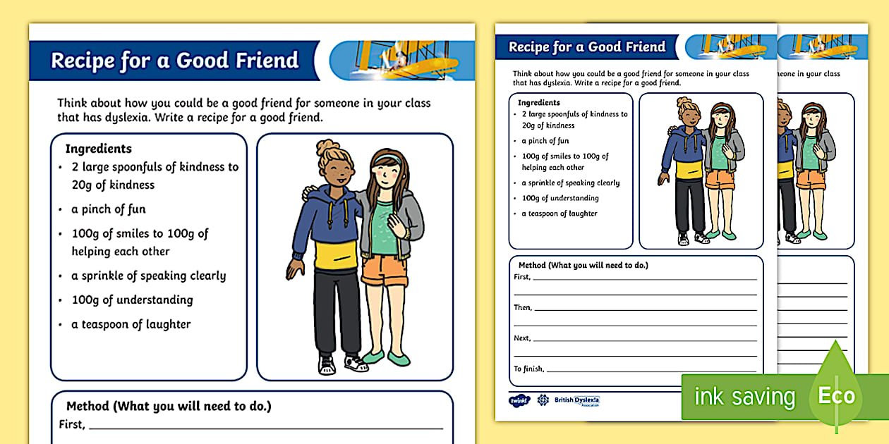 KS1 Recipe for a Good Friend Worksheet | Twinkl - Twinkl