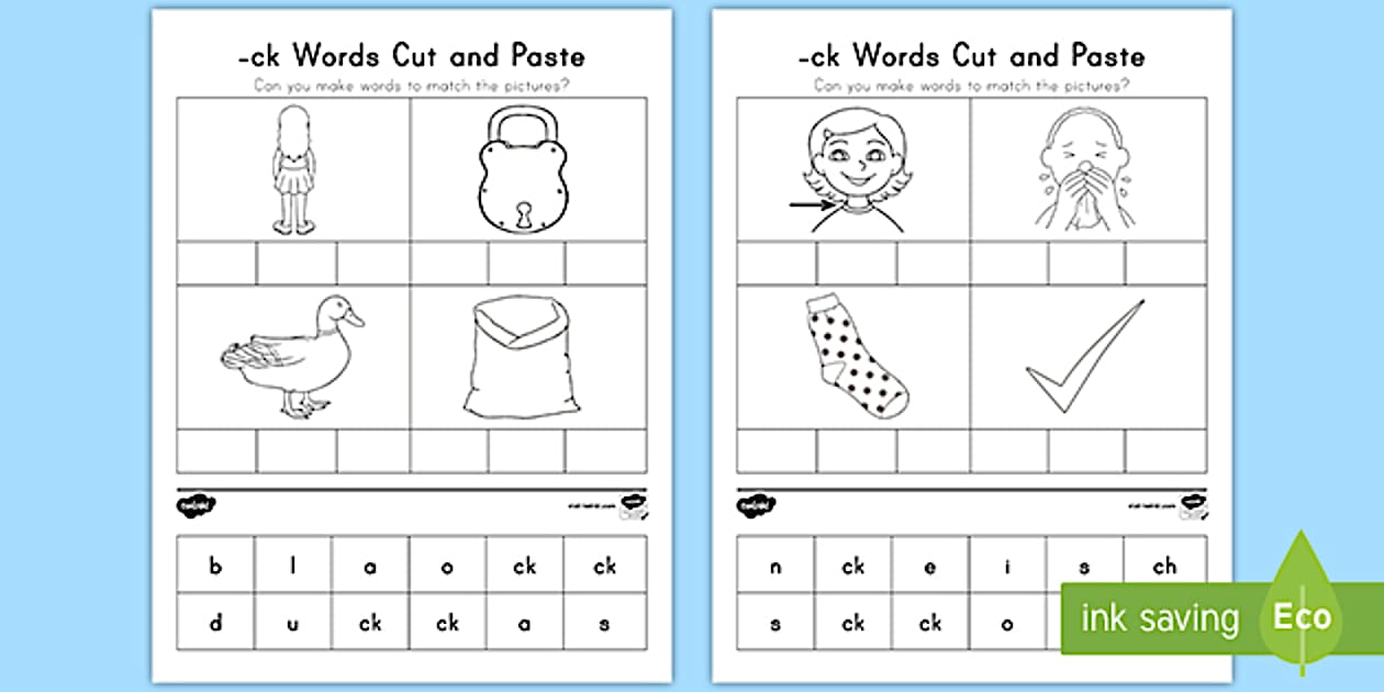 -ck Digraphs Cut and Paste Worksheet - Twinkl