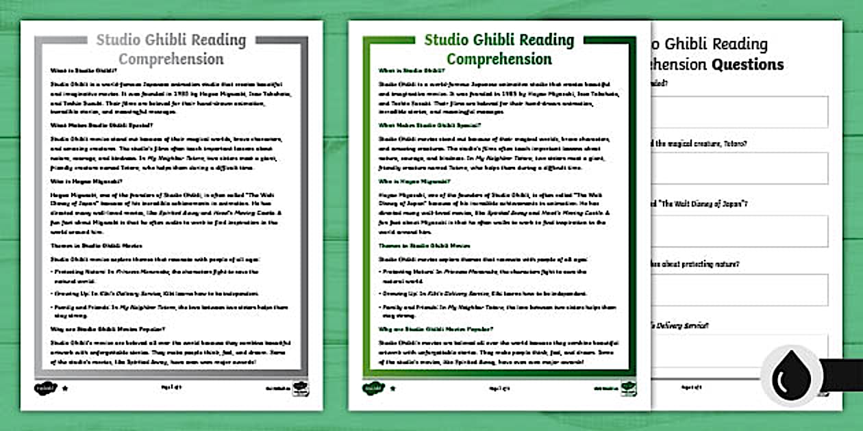 Studio Ghibli Differentiated Reading Comprehension - Twinkl