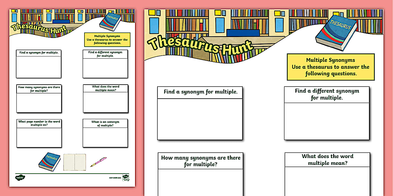 Synonyms of Multiple - Thesaurus Hunt Worksheet - Twinkl