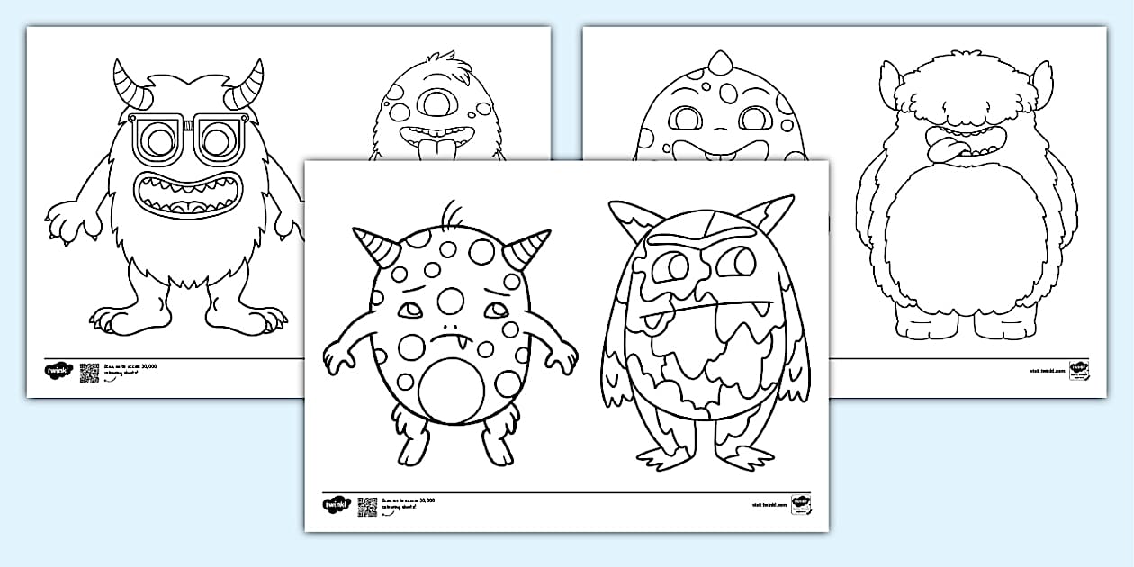 Monster Characters Colouring Page (teacher made) - Twinkl