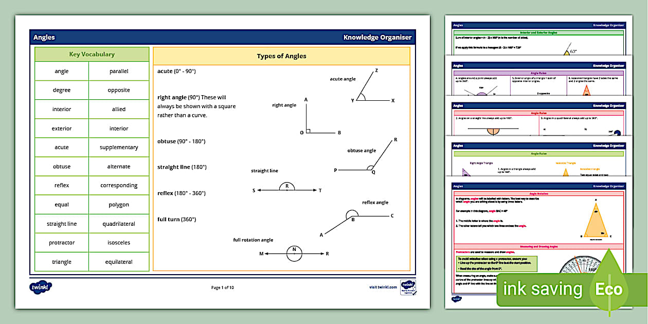 Older Learners: Maths Knowledge Organiser: Angles - Twinkl
