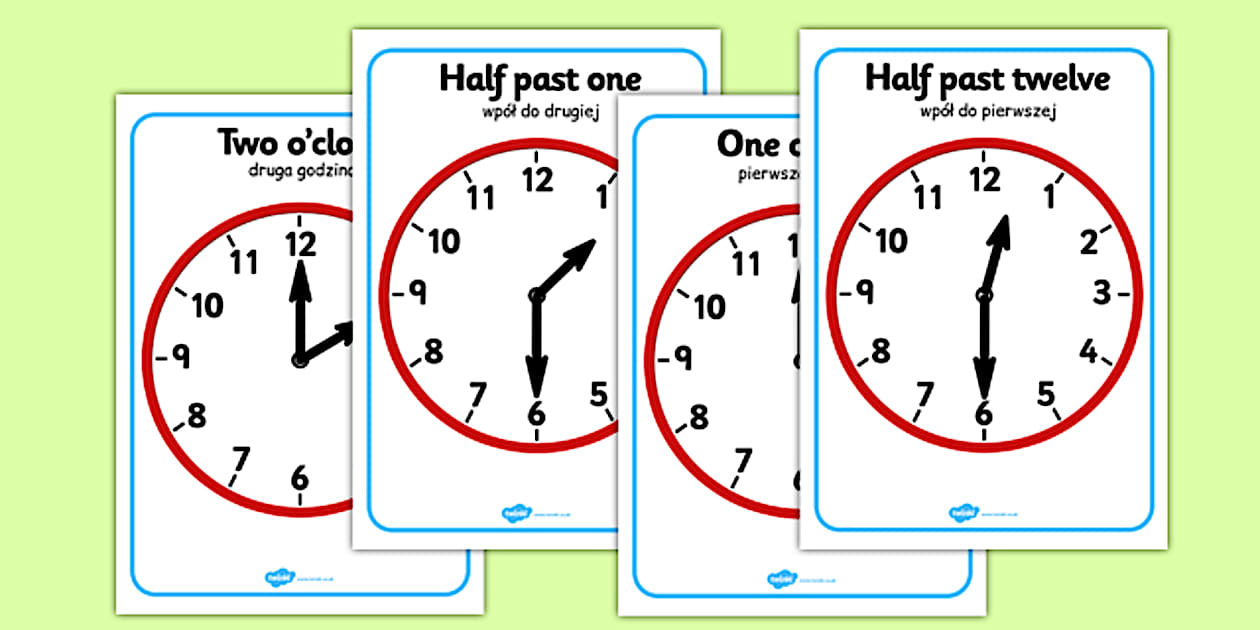 O'clock and Half Past on Clocks Polish Translation - Twinkl