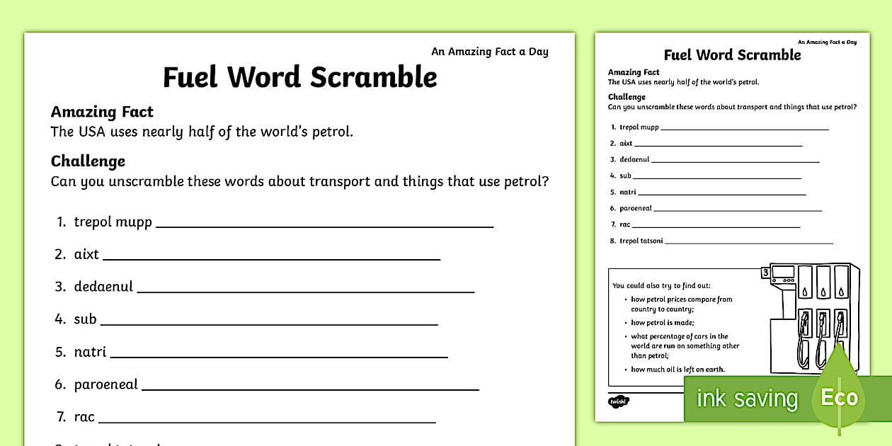 Fuel Word Scramble Worksheet / Worksheet (teacher made)