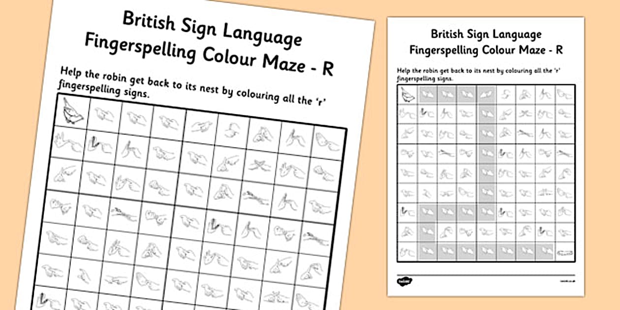 British Sign Language Left Handed Fingerspelling Colour Maze R