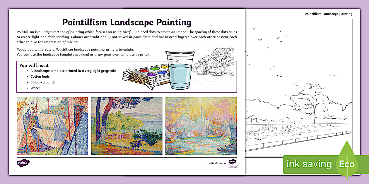Pointillism Landscape Painting (teacher made) - Twinkl
