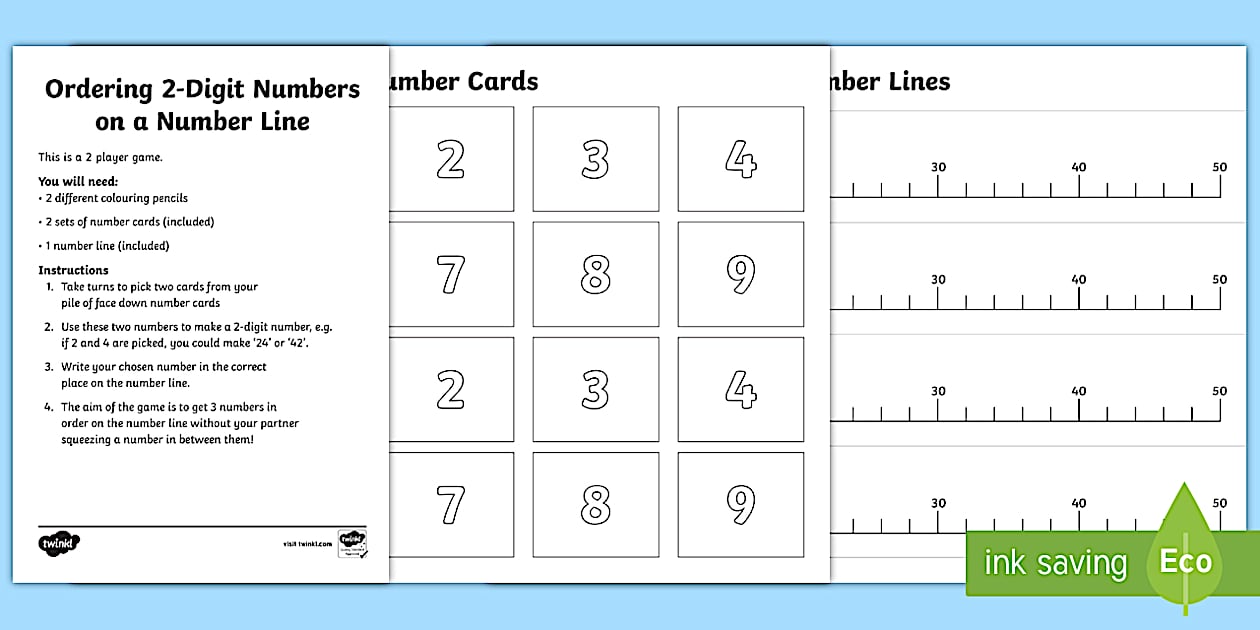 Ordering 2-Digit Numbers on a Number Line to 50 Activity