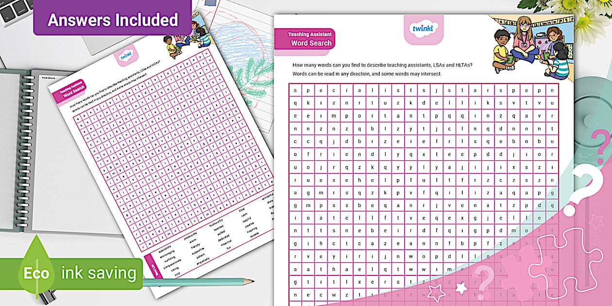 Teaching Assistant TA Mindfulness Word Search (teacher made)