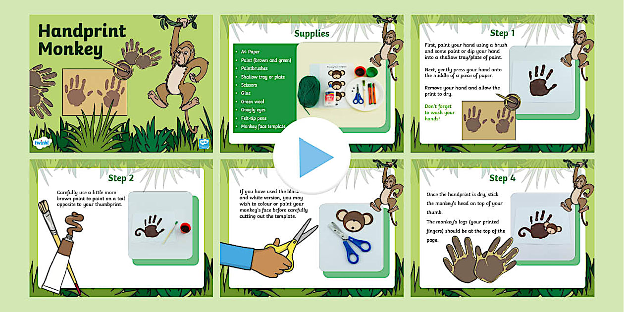 Handprint Monkey Craft Instructions PowerPoint - Twinkl