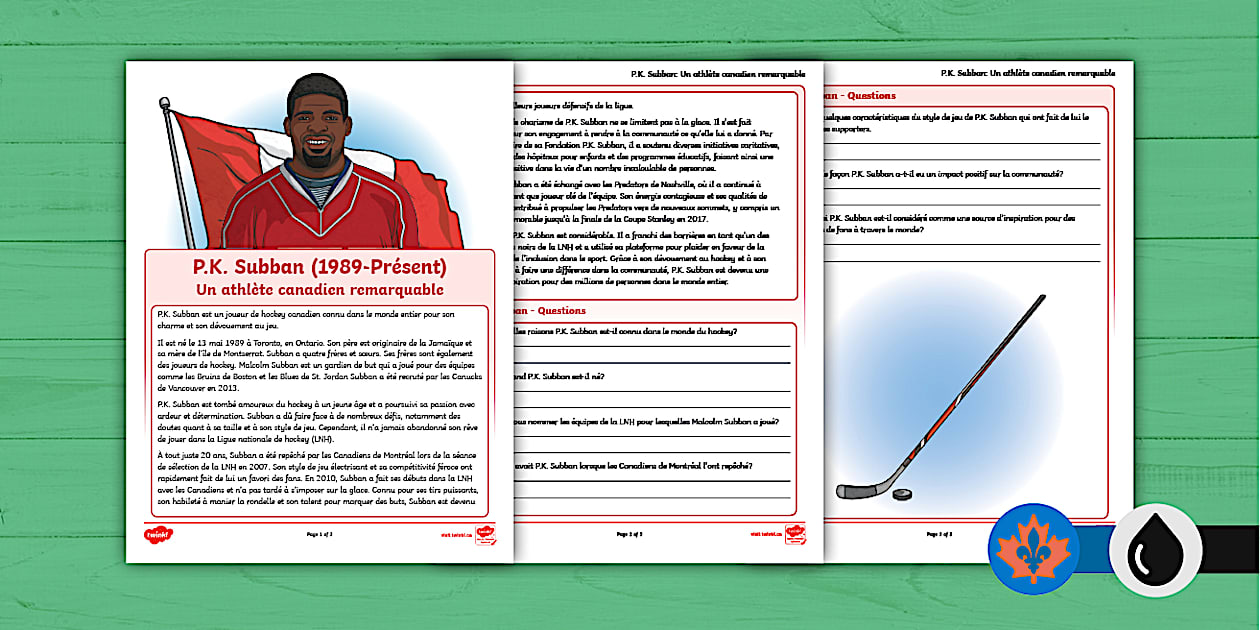 P.K. Subban Remarkable Canadian Athlete Reading French
