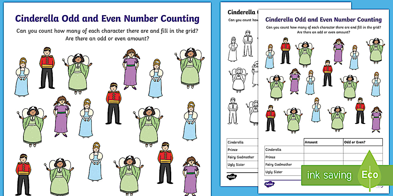 Cinderella Themed Odd and Even Number Counting Worksheet / Worksheet