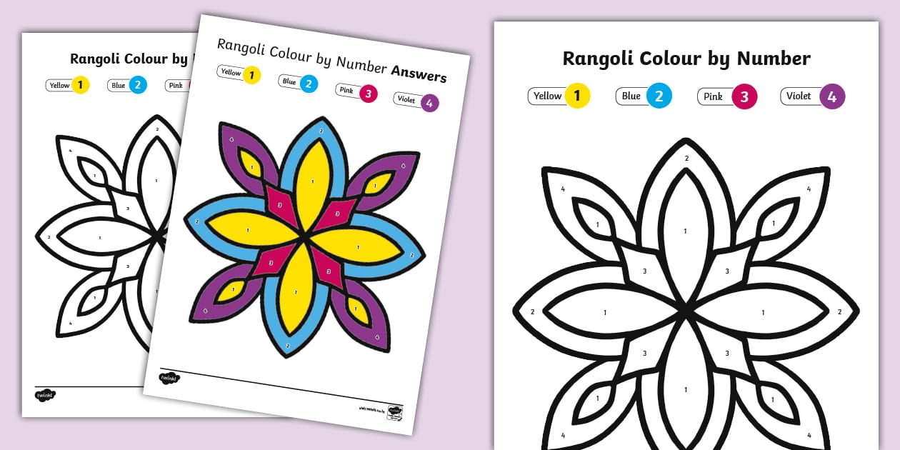 Rangoli Patterns Colour by Number Worksheet Twinkl Art