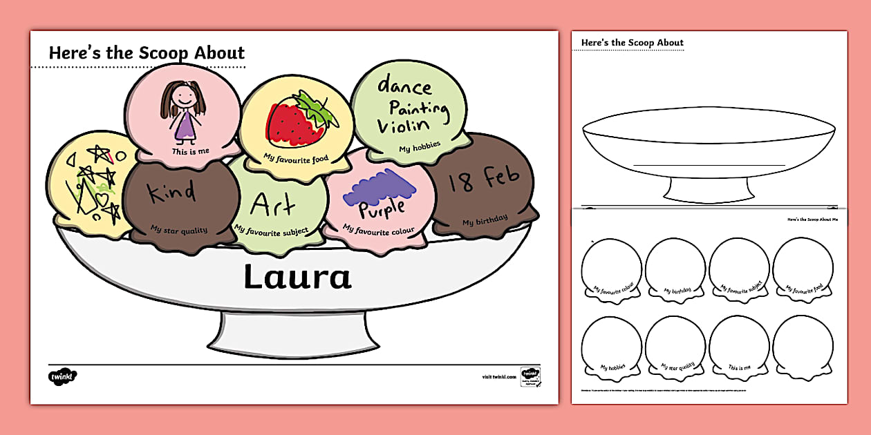 Here's the Scoop About Me Craft Activity Sheet - Twinkl