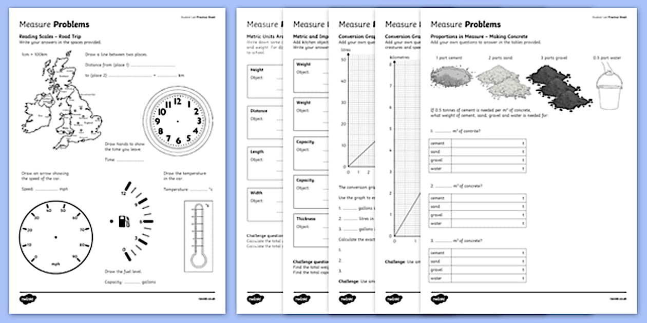 Student Led Practice Measure Problems Worksheet / Worksheet