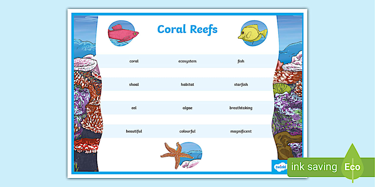 Coral Reef Word Mat (teacher made) - Twinkl