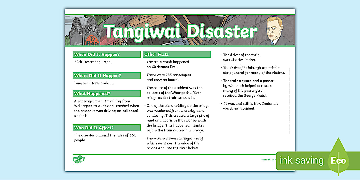 Tangiwai Disaster Fact File (l'enseignant a fait) - Twinkl