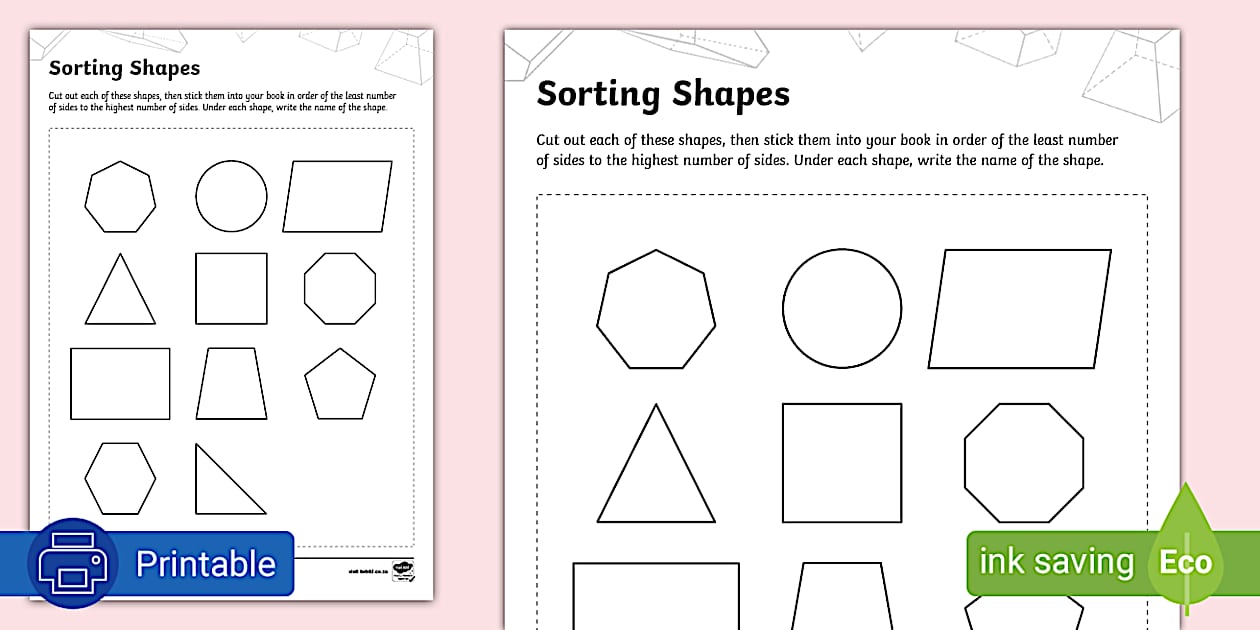 Sorting Shapes for Grade 6 Learners Activity Sheet - Twinkl