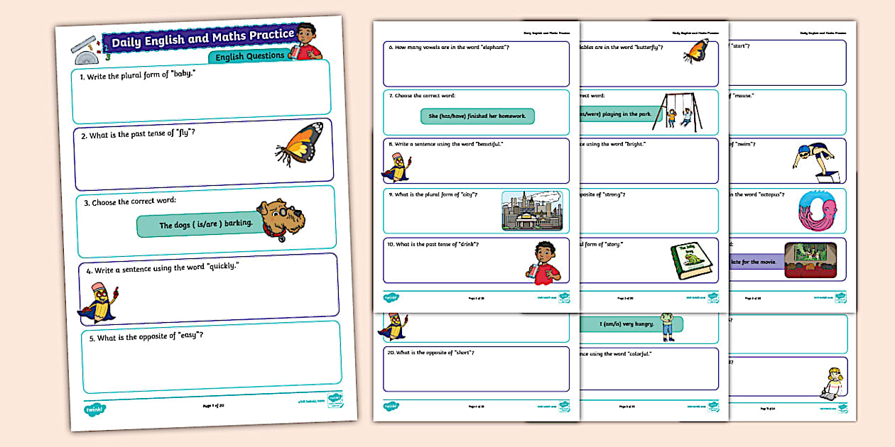 Daily English and Maths Practice - 100 questions - Twinkl
