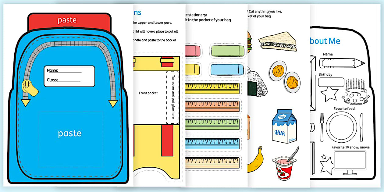 私ののリュック 新学期製作プリント 英語 All About Me Backpack Craft English