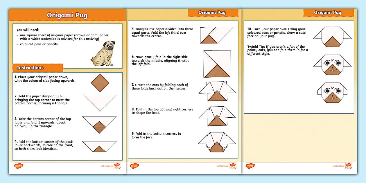 Origami Pug Craft Instructions (l'enseignant a fait)