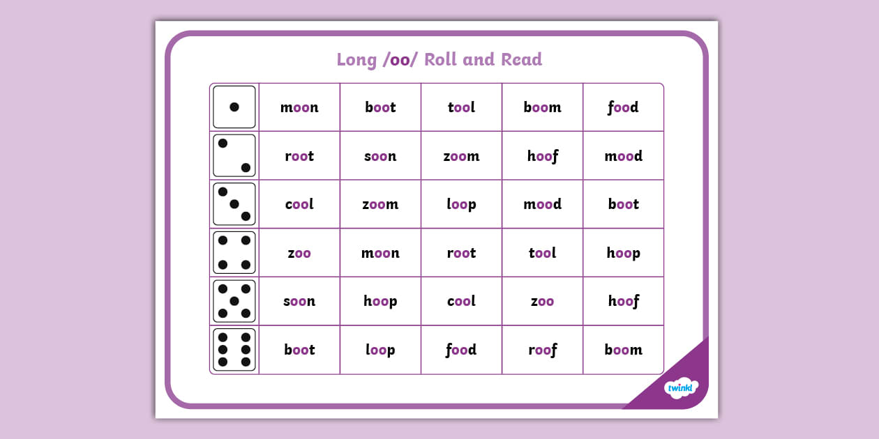 Phase 3 Long /oo/ Phoneme Roll and Read Mat - Twinkl - KS1