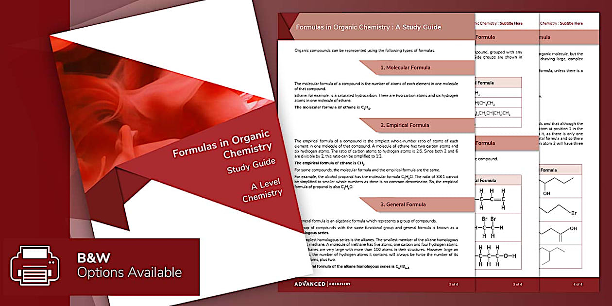 Formulas in Organic Chemistry: A Study Guide - Twinkl