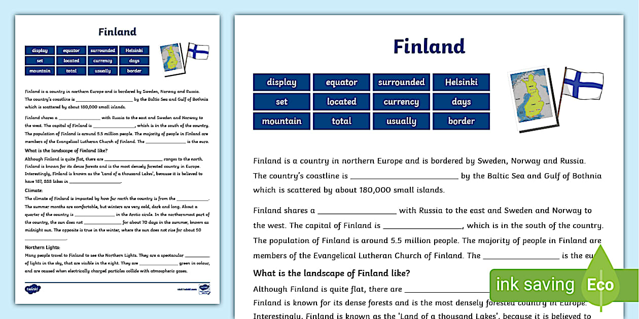 Finland Cloze Procedure (Hecho por educadores) - Twinkl