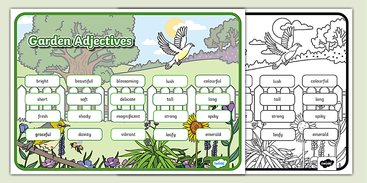 Garden Adjectives Word Mat (teacher made) - Twinkl