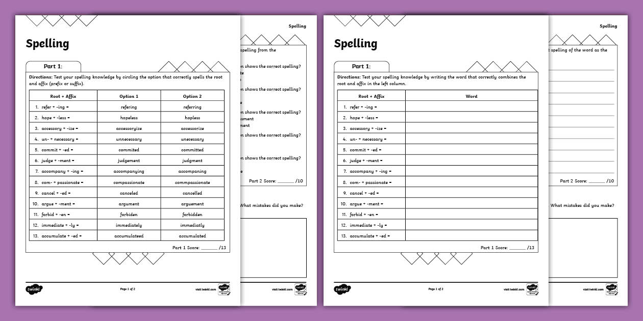 Sixth Grade Spelling Assessment - Twinkl